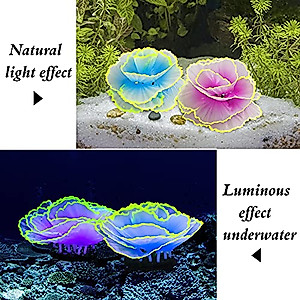 Livfodrm Glowing Fish Tank Decorations Glow Aquarium Decor Coral Ornaments, 2pcs Silicone Flower Plants and 10pcs Colourful Sea Shells/Luminous Stone Glow in The Dark for Aquarium Decoration