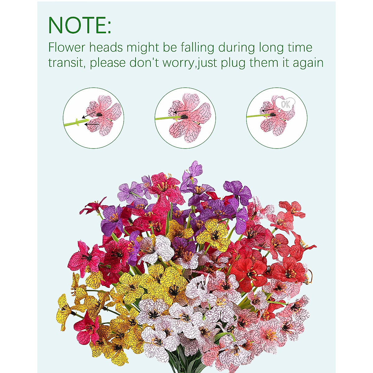 Omldggr 6 Packs Artificial Flowers Faux Violet Flowers Plastic Plant Shrubs Greenery Artificial Violet Flowers for Indoor Outside Garden Patio Porch Window Box Home Wedding Decoration
