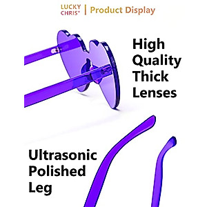 LUCKYCHRIS 2 Pcs Purple Heart Sunglasses for Women Oversized Heart Shaped Glasses Rimless Fun Sunglasses Pack for Bachelorette Party Favors