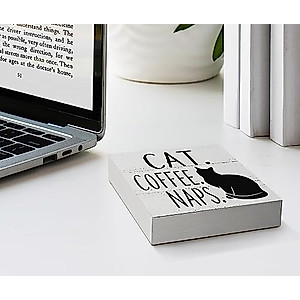 Cat Coffee Naps Funny Black Cat Wood Box Sign Desk Decor,Rustic Wooden Block Sign Decorations for Home Kitchen Office Cafe Coffee Bar Wall Tabletop Shelf Decor,Gifts for Coffee Lovers Cat Lovers
