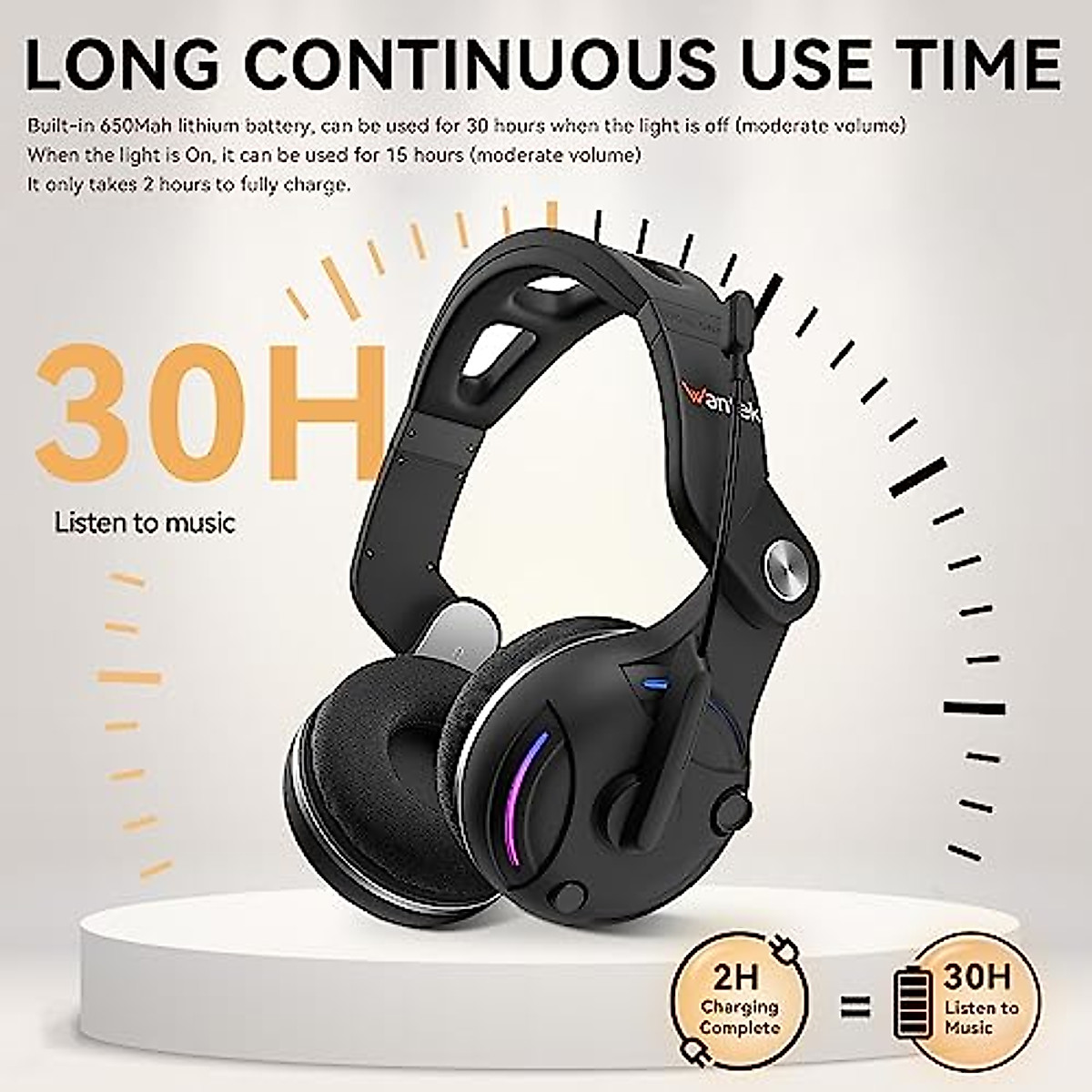 Wireless Headphones Over Ear for Active Noise Cancelling Headphones Bluetooth Headset with Microphone Dance Music DJ Headphones Designed for Game Calls and Music, Foldable to Save Space etc (Black)
