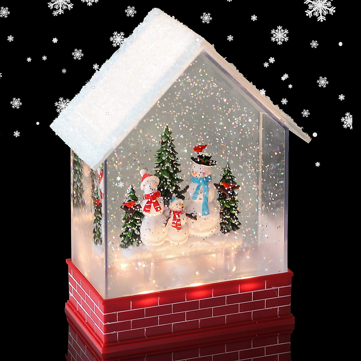 Eldnacele Musical Snow Globe House with Timer, Lighted USB/Battery Operated Swirling Singing Water Glittering Lantern, Christmas Snow Globes House Holiday Festival Decoration- Snowman