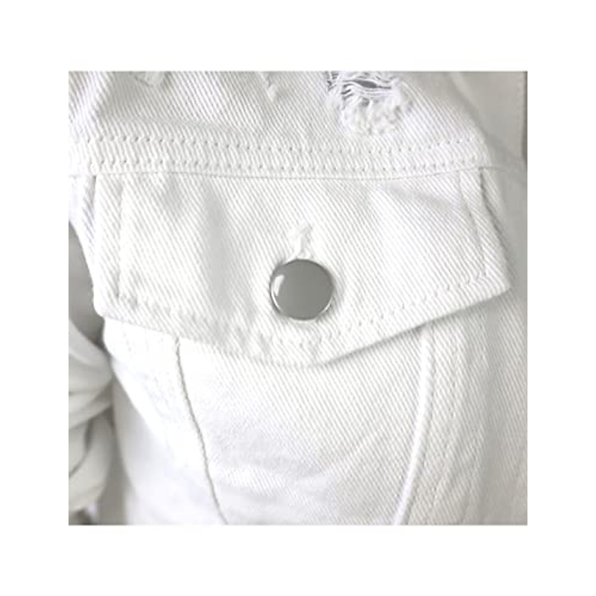 AMEBELLE Jean Jacket for Women Long Puff Sleeve Distressed Crop Denim Jackets Top(0002-White-L)