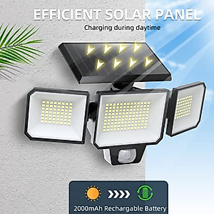 Solar Outdoor Lights, 229 LED 2500LM Super Brightness Motion Sensor Security Light with Remote Control, 3 Lighting Modes 270° Wide Angle, Adjustable 3 Heads, IP65 Waterproof Wall Light, 2 Pack