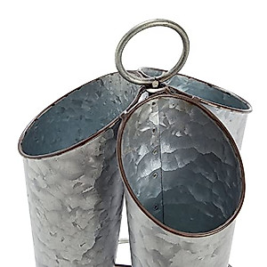 Rotating Kitchen Utensil Holder for Countertop with 3 Compartments, Galvanized Flatware Caddy (6 x 10 In)