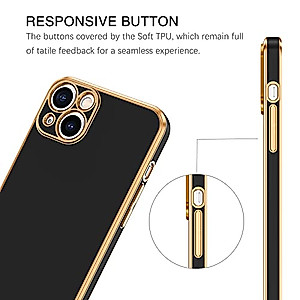 BENTOBEN Compatible with iPhone 13 Case, Slim Luxury Electroplated Bumper Women Men Girl Protective Soft Case Cover with Strap for iPhone 13 6.1 inch,Black/Gold