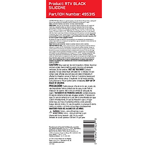 Loctite Sealant, Black RTV, Silicone, 300 ml Cartridge, Each