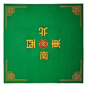 Mahjong and Pai Gow Poker Play Mat - 30" x 30" Green Felt Double Sided Mat - 2-n-1 Table Cover for Classic Chinese Tile Card Game - Slip Resistant Layout for Cards, Dominoes or Tiles - 2-4 Players