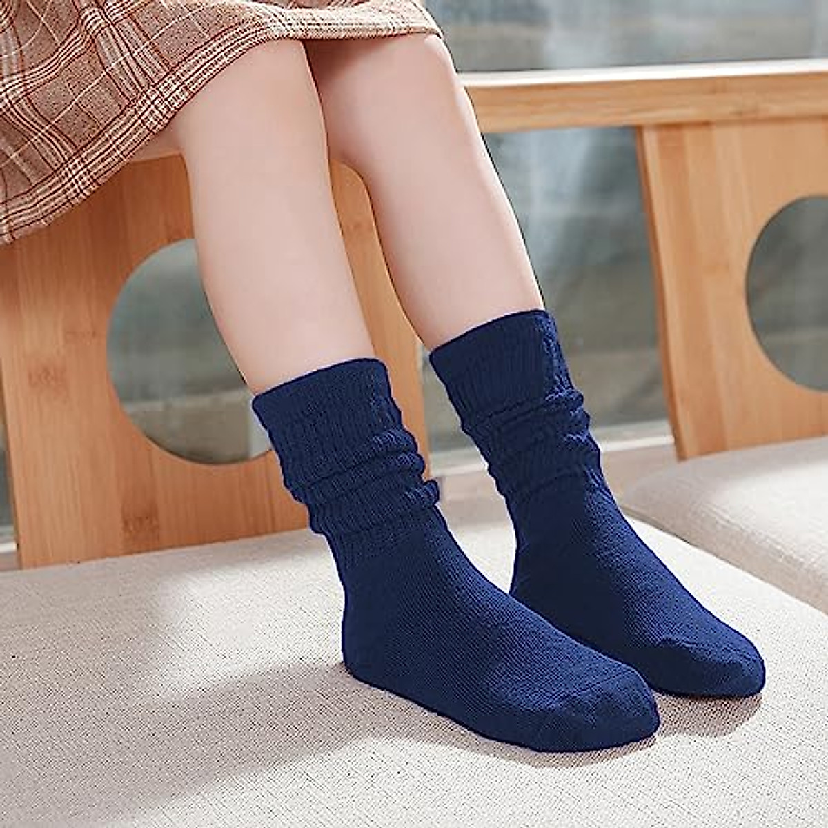 DOOVID Toddler Slouch Socks Knee High Socks Kids Boys Girls Cotton Long Crew Socks Navy Blue 6-8 Years