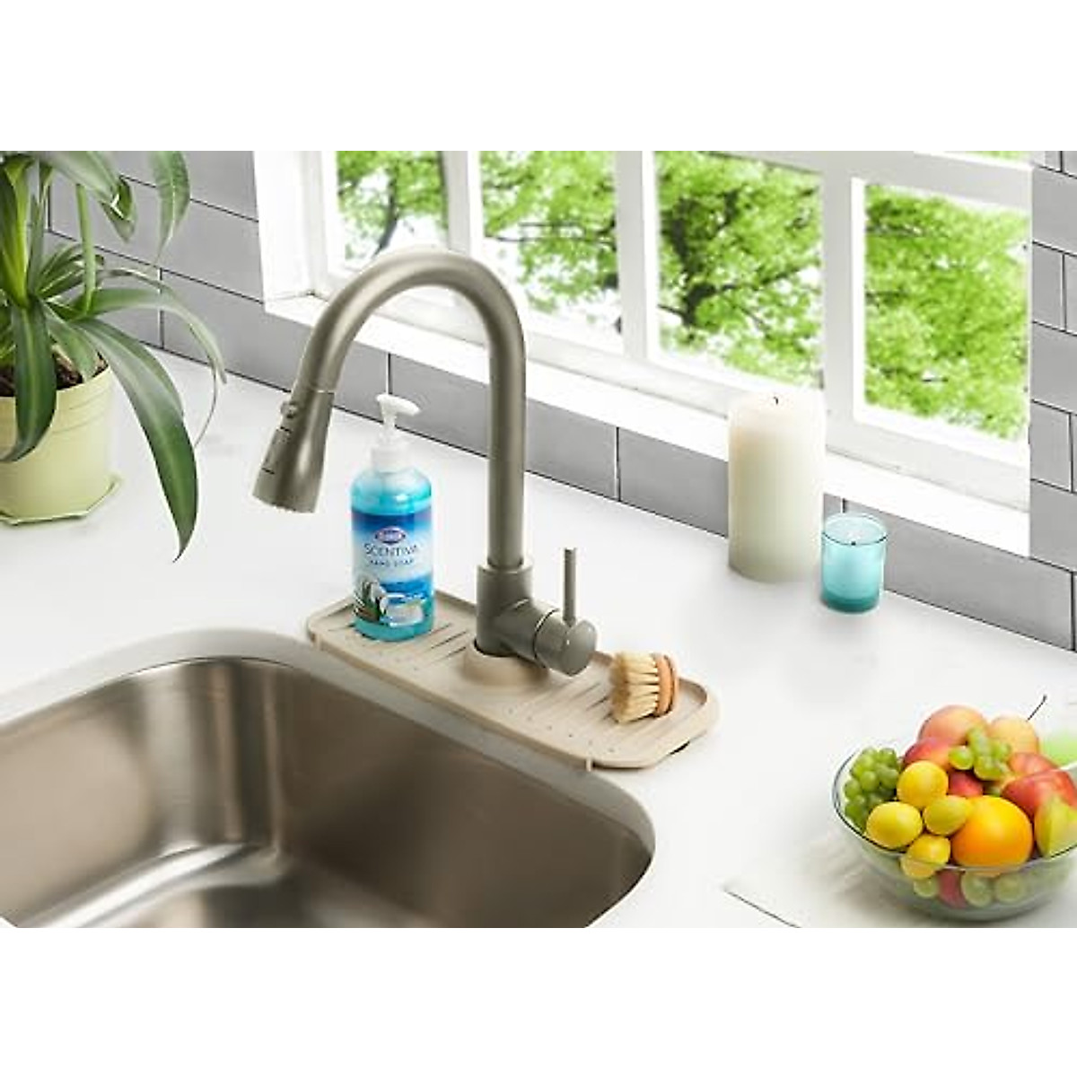 Clorox KeptClean Kitchen Faucet Splash Guard, one size, Almond Cream