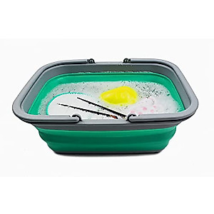 SAMMART 9.2L (2.37Gallon) Collapsible Tub with Handle - Portable Outdoor Picnic Basket / Crater - Foldable Shopping Bag - Space Saving Storage Container (1, Grey/Bluish-Green)