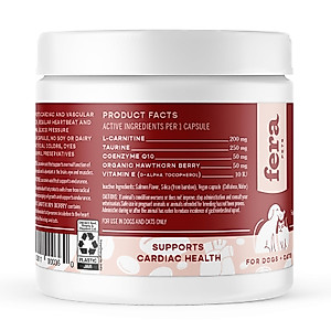 Fera Pets Cardiac Supplement for Dogs & Cats – 60 Capsules​ – Vet Created -Cardiovascular Function & Strength-Taurine, CoQ10, Organic Hawthorne Berry