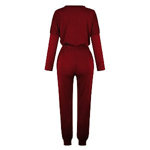 Sales Today Clearance Fall Two Piece Outfits for Women 2025 Plus Size Loose Fit Sweatsuits Tracksuits Jogger Crewneck 2 Piece Lounge Sets A-Wine
