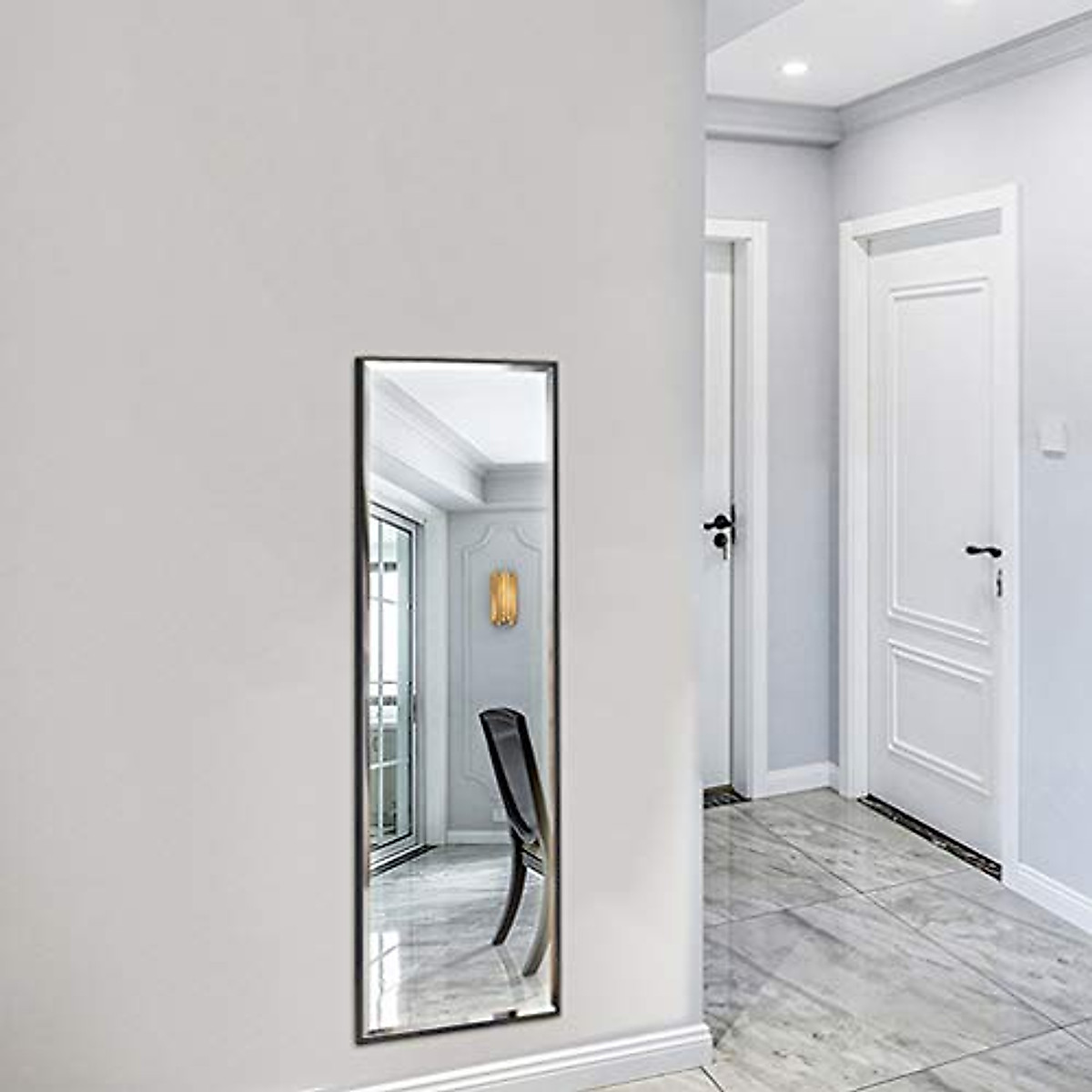 PETAFLOP 14x48 Inch Full Length Mirror Wall Mounted Silver and Black