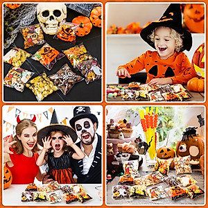 RICEDUO 200Pcs Halloween Candy Bags, Self-Adhesive Clear Cookie Treat Bags, Cellophane Plastic Gift Bags for Halloween Party Supplies, Homemade Crafts, and Snack Gift Packing (6 Styles)