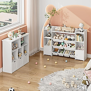 FOTOSOK 55''Large Toy Storage Organizer with 8 Toy Bins, Toy Organizers and Storage with Shelf and 6 Storage Cubbies, Bookshelf for Kids, Playroom Organization and Storage Bins, White