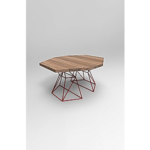 Modern Hexagon Dining Table with Extension Top in Walnut and Steel