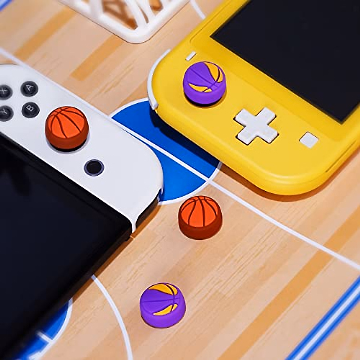 JINGDU Thumb Grip Caps for Nintendo Switch Joy-Con, Cute Silicone Joystick Cap Covers Accessories Compatible with Nintendo Switch/OLED/Lite Joycon, 4PCS Basketball