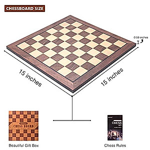 AMEROUS 15 inches Wooden Chess Board Only, Professional Staunton Tournament Chessboard No Pieces with Gift Package - Chess Rules, Portable Chess Board for Beginners, Kids, Adults