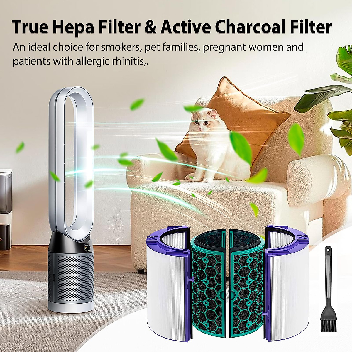 Filter Replacement for Dyson HP04 TP04 DP04 TP05 DP05, Air Purifier Filter with HEPA Filter & Activated Carbon Filter Compatible with Dyson Sealed Two Stage 360° Pure Cool Fan Filter (Attached Brush)