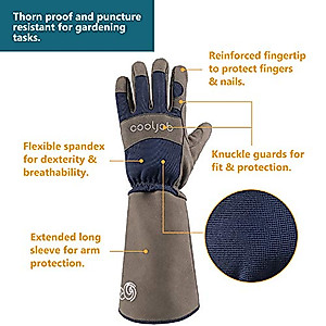 COOLJOB Rose Pruning Thorn Proof Gardening Gloves, Long Sleeve Puncture Proof Gloves with Forearm Protection for Women and Men, Large Size, Navy & Grey (1 Pair L)