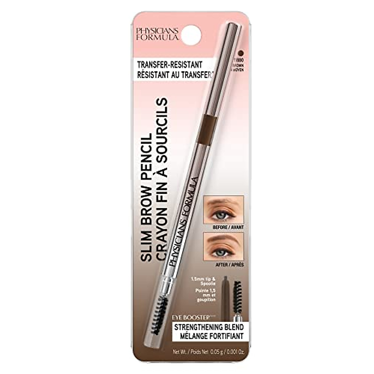 Physicians Formula Eyebrow Retractable Slim Definer Brow Pencil, Medium Brown, Dual-Sided Brow Brush, Fine Tip, Shapes, Defines, Fills | Dermatologist Tested, Clinicially Tested