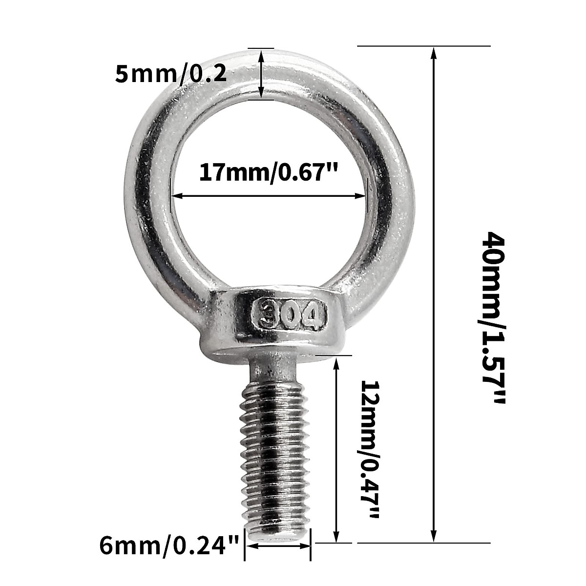 Bonsicoky 12Pcs M6 Lifting Eye Bolts, 304 Stainless Steel Male Thread Machinery Shoulder Ring Eye Bolt Heavy Duty