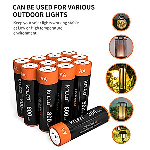 Kruta NiMH Rechargeable AA Batteries, 1.2V 800mAh Rechargeable AA Solar Batteries for Outdoor Solar Lights and Household Devices, Pre-Charged (AA Pack 8)
