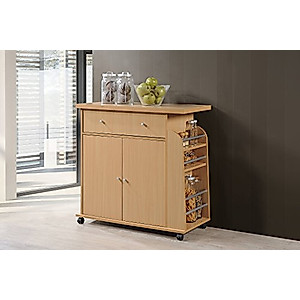 Hodedah Import Kitchen Island with Spice Rack and Towel Rack, Beech