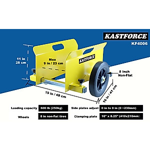 KASTFORCE Panel Dolly, 600 Lbs Capacity, Drywall Mover with 8" Non-Flat Wheels, Adjustable Clamp Panel Cart, Wood Mover, Fence Mover, Door Dolly, Lifting Handles, KF4006