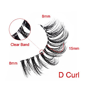 KSYOO Clear Band Dramatic Lashes 8-15mm D Curl Lashes Mink, Fluffy Semi-dramatic 3D Multi-Layered Strip Lashes, Reusable, Invisible Band Strip Eye Lashes - 5 Pairs (Clear Band U6) (Clear Band U6)