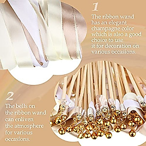 100 Pieces Lace Ribbon Wedding Wand Sticks Colorful Ribbon Streamers Party Ribbon Streamers with Bells Silk Fairy Stick Wands for Wedding, Party, Holiday, Activities(White, Brown, Champagne)