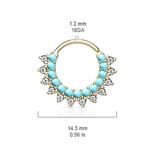 Covet Jewelry Turquoise and CZ Double Lined Bendable Hoops for Ear Cartilage, Daith, Nose Septum and More (16 GA, Length: 8mm, Platinum)