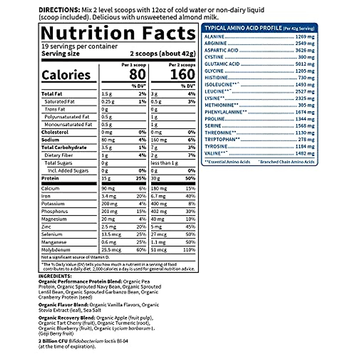 Garden of Life Organic Vegan Sport Protein Powder, Vanilla - Probiotics, BCAAs, 30g Plant Protein for Premium Post Workout Recovery - NSF Certified, Keto, Gluten & Dairy Free, Non GMO 19 Servings