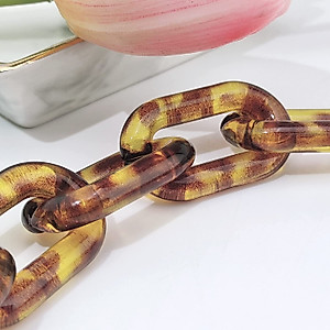 Firstmeet Chunky Acrylic Tortoise Shell Oval Link Chain Choker Necklace for Women(XL-1115-Brown)