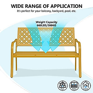 Grand patio Outdoor Bench Garden Bench with Armrests Steel Metal Bench for Outdoors Lawn Yard Porch Sunflower Yellow