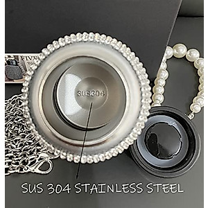 Bling Stainless Steel Diamond Water Bottle Crystal Rhinestone Cute Vaccume Insulated Thermal Flask with Chain and Pearl Bracelet (300ml/10.2oz)