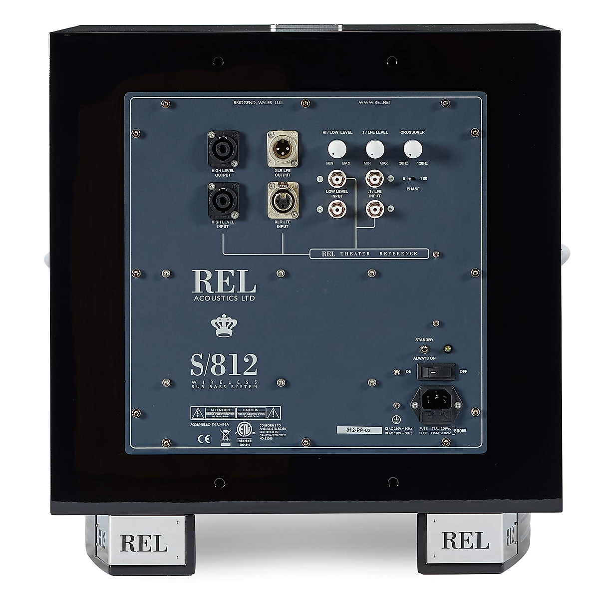 REL Acoustics S/812 Subwoofer, AirShip Wireless Compatible, Black Lacquer