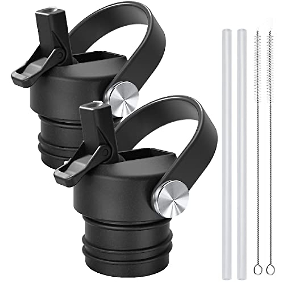 POYAKU Straw Lid Compatible with Hydro Flask Standard Mouth Water Bottle and Simple Modern Ascent Water Bottle (Black-Black)