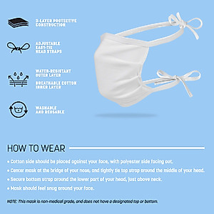 Gildan Adult Reusable 3-Layer Tie-On Cotton Face Mask (48 Pack), White (48 Pack), Adult: 6.5" x 7" (13" straps)