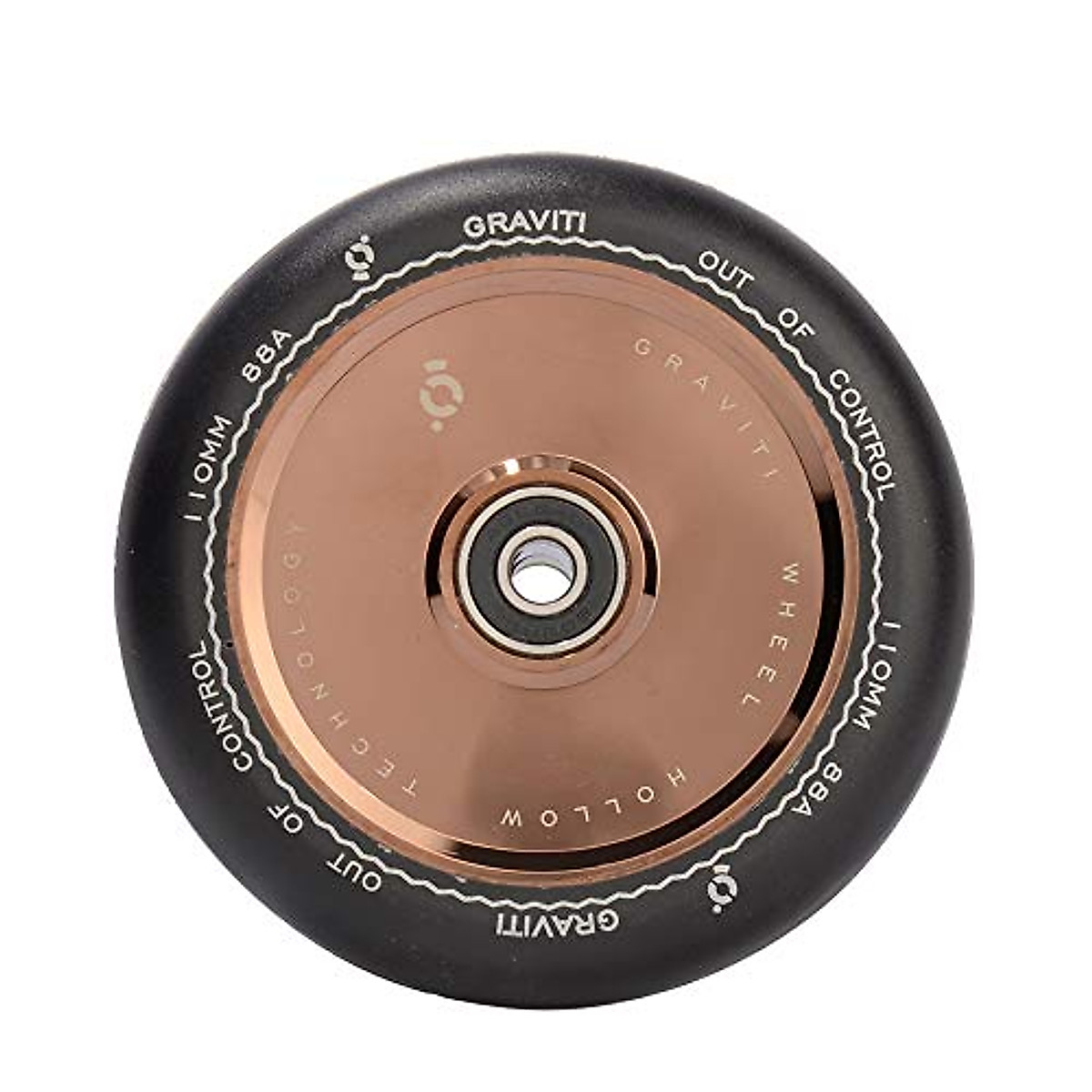 Graviti Pro Scooter Wheel 1 Pair 110mm Hollow Wheels with Abec 9 Bearings for MGP/Razor/Lucky/Envy/Vokul Scooter (2pcs) (Black PU Chrome Brown Core)