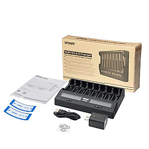 8 Slots 18650 Battery Charger XTAR VC8 Charger USB C 3A Fast Charger 21700 Battery Charger with LCD Display for 3.6V 3.7V Li-ion 10440 18700 26650 1.2V Ni-MH AA AAA C Full Set with QC3.0 Wall Charger