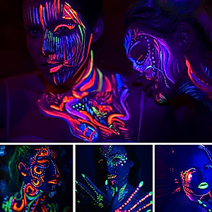 POZILAN 24 Colors Glow in the Dark Glitter Eyeshadow Palette, Fluorescent Neon Eye Shadow, Pigmented Bright Colorful Matte Shimmer Halloween Makeup Palettes Cosmetics