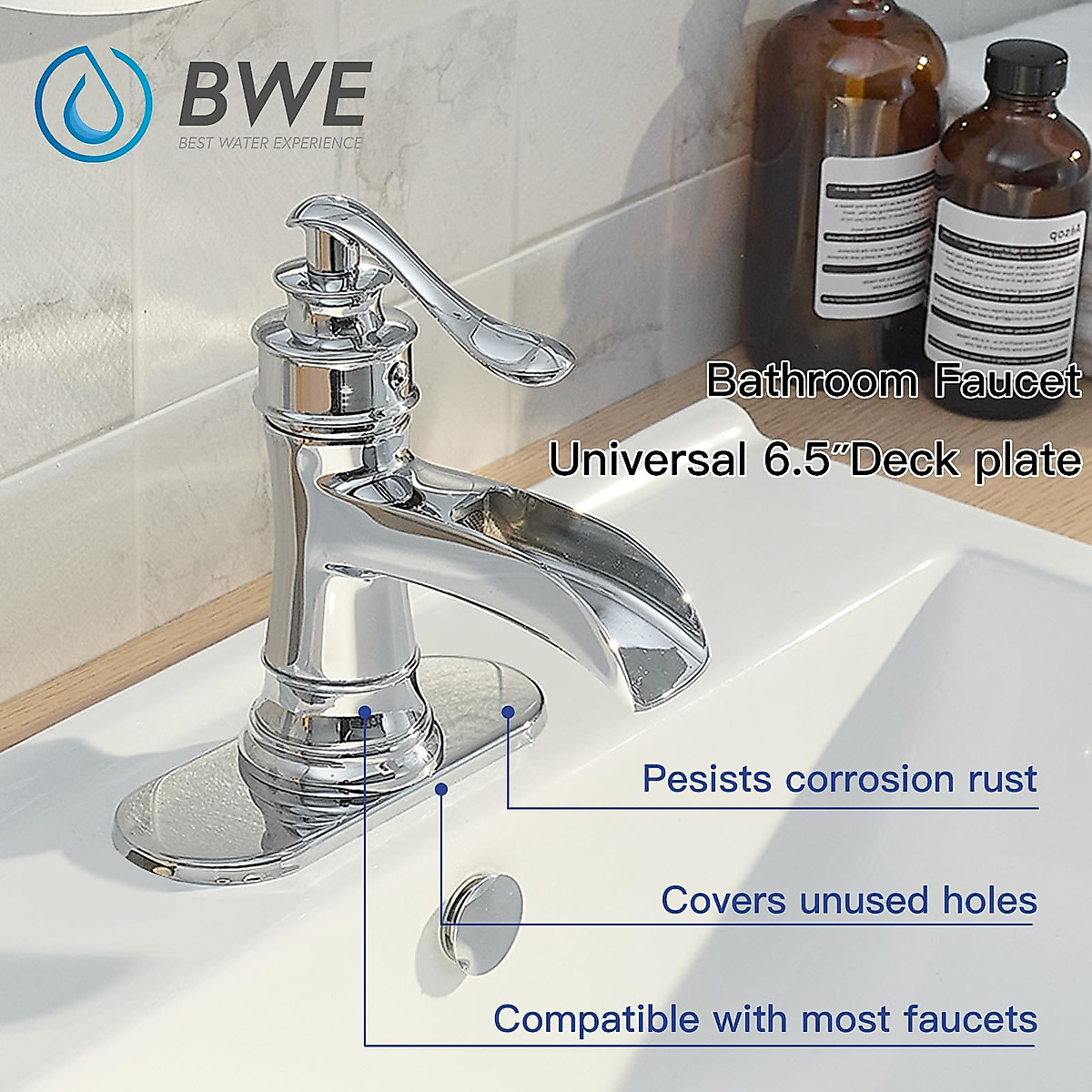 BWE 6 Inch Bathroom Vessel Vanity Sink Faucet 4" Hole Cover Deck Plate Escutcheon Chrome