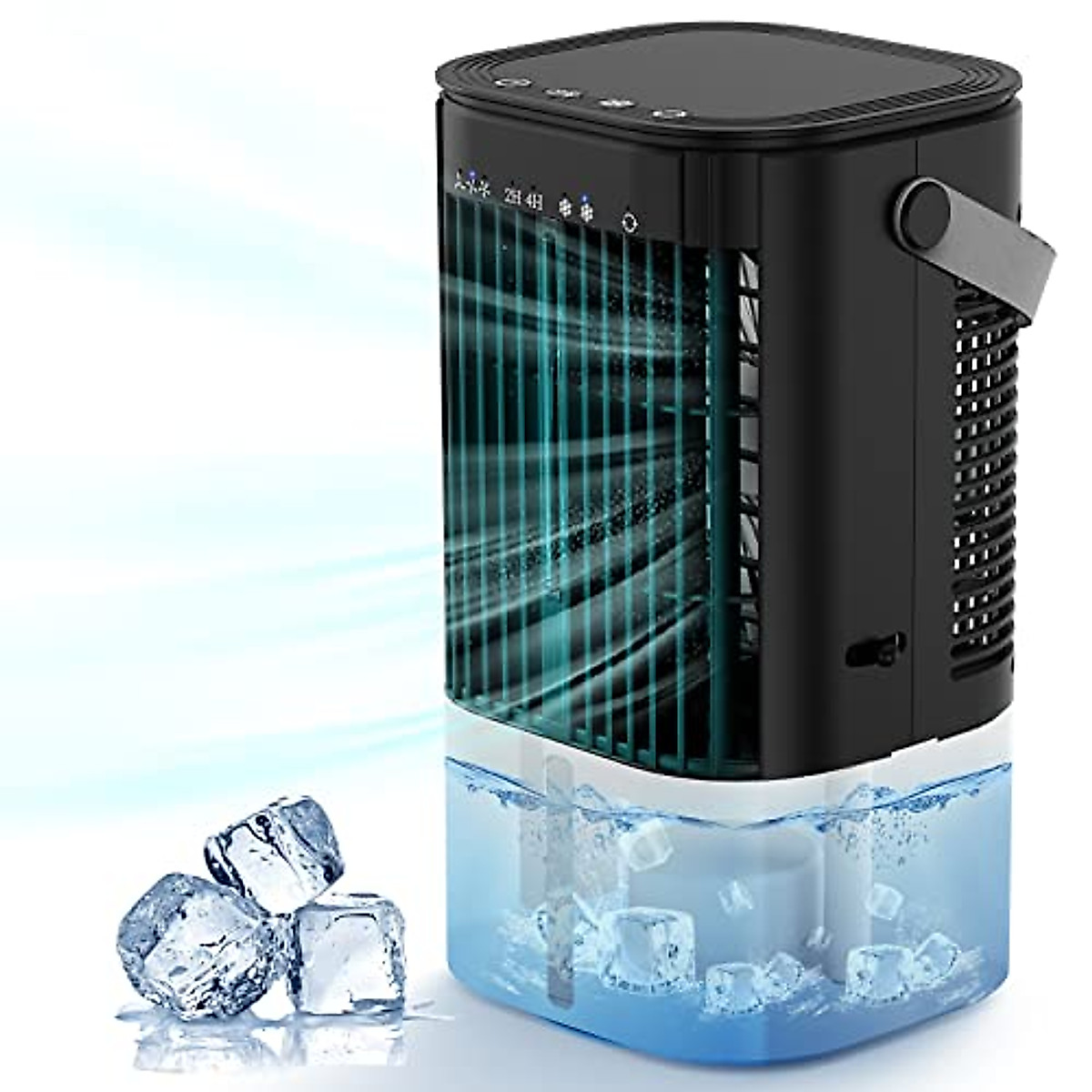 Portable Air Conditioners Fan - Mini AC & Air Cooler Fan with 2 Cool Mist & 3 Speeds, 7 Night Light & Timer - Personal Table Air Conditioners Fan with Humidifier for Office, RV, Camping, Dorm Room