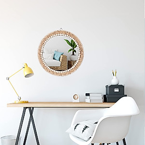 SWTHONY 15 Inch Boho Round Hanging Wall Mirror Decorative Rattan Circle Wall Mounted Mirror for Farmhouse, Living Room, Bedroom, Bathroom