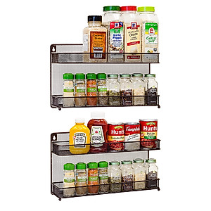CAXXA 2 PK 2 Tier Mesh Kitchen Counter-top or Wall Mount Spice Rack Jars Storage Organizer, Bronze
