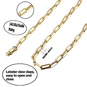 FIBO STEEL 3Pcs 14K Gold Plated Paperclip Chain Necklaces for Women Men Link Chain Necklace with Paperclip 18 Inches