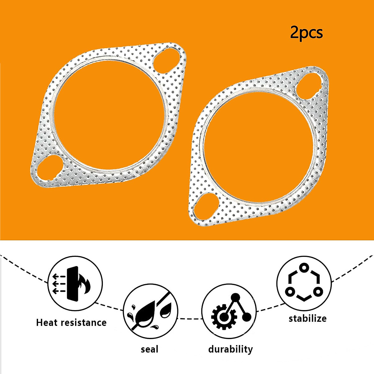 GKmow 2 PCS Car Exhaust Pipe Interface Gasket, Stainless Steel Graphite Composite Plate High Temperature Resistant Muffler Sealing Gasket, Exhaust Manifold Parts, Suitable for Most Models (Silver)