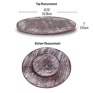 Mind Reader Torched Wood Spinning Lazy Susan, Rustic Farmhouse Rotating Organizer, 13" x 2", Brown